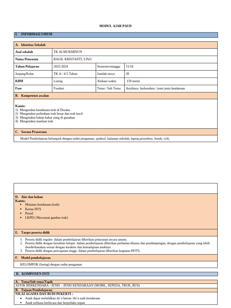 MODUL AJAR ASYIKNYA BERKENDARA - MACAM - MACAM KENDRAAN PMM | PDF