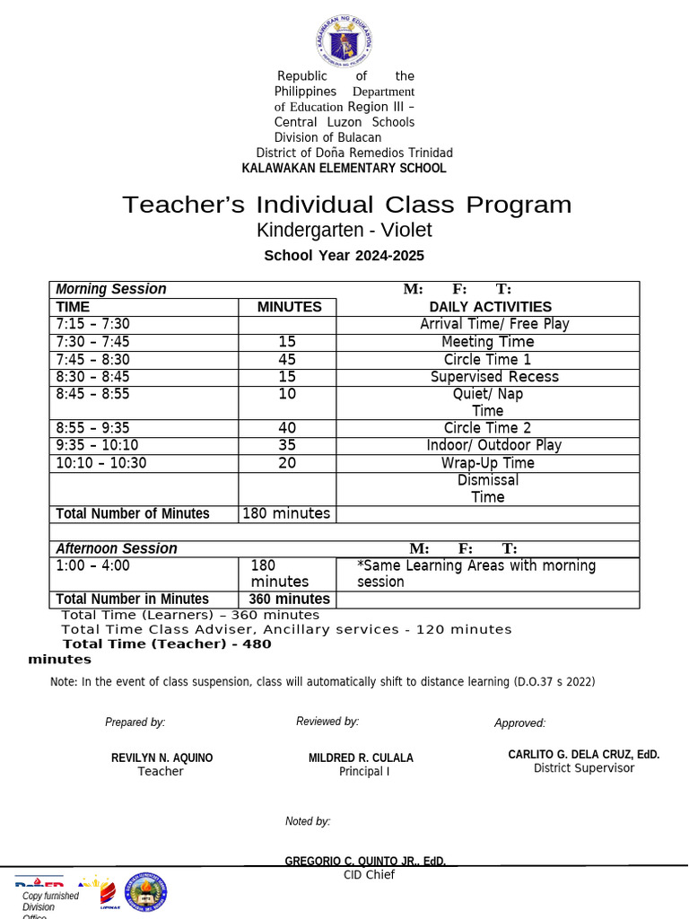 CLASS-PROGRAM-SY-2024-2025-KINDER-final | PDF