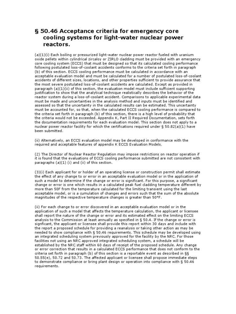 10CFR50 46 | PDF | Nuclear Fuel | Nuclear Power