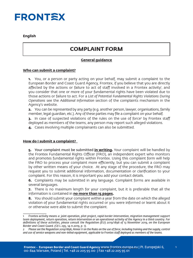 Complaint Form English | PDF
