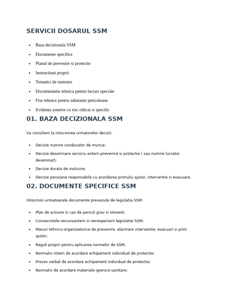 Dosar SSM Complet | PDF