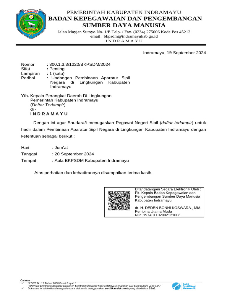 Surat Undangan Pembinaan ASN 2024 | PDF