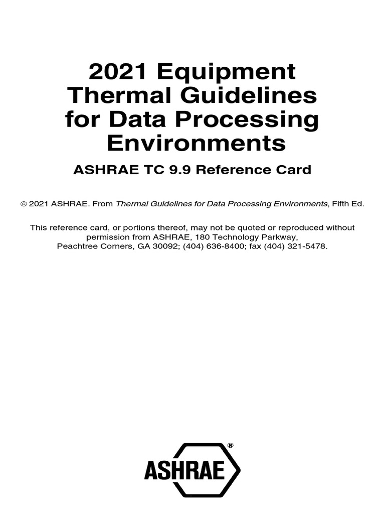 ASHRAE TC 9.9 Reference Card - 2021 Equipment Thermal Guidelines For ...