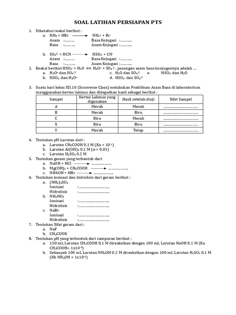 Soal Latihan Persiapan PTS | PDF
