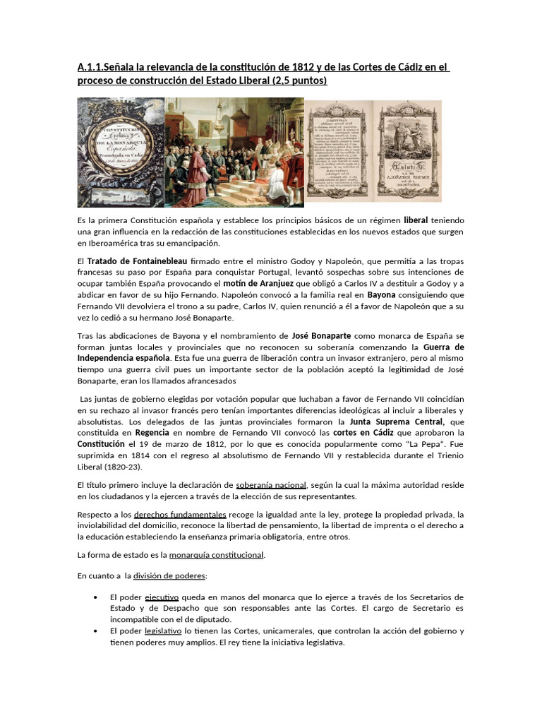 A.1.1.Constitución 1812 y Labor Legislativa de Cortes de Cádiz | PDF