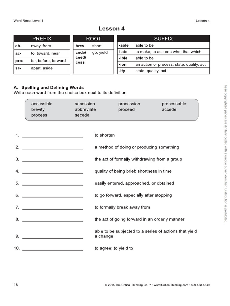 Word Root - Level 1 - Unit 4 | PDF
