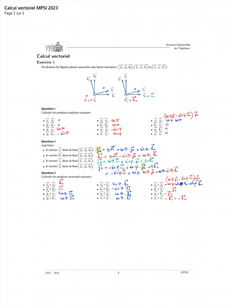 Calcul Vectoriel Corrigé | PDF