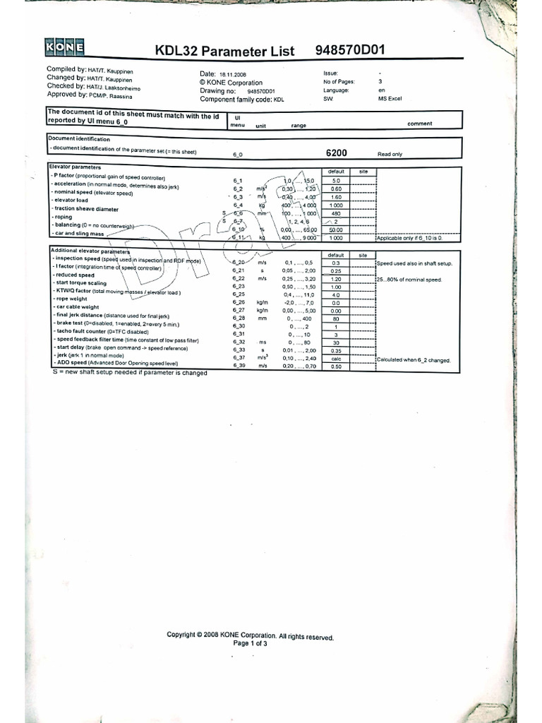 Kone Elevator Parameter & Error Code | PDF