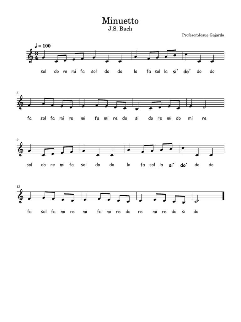Minuetto Bach Facil | PDF