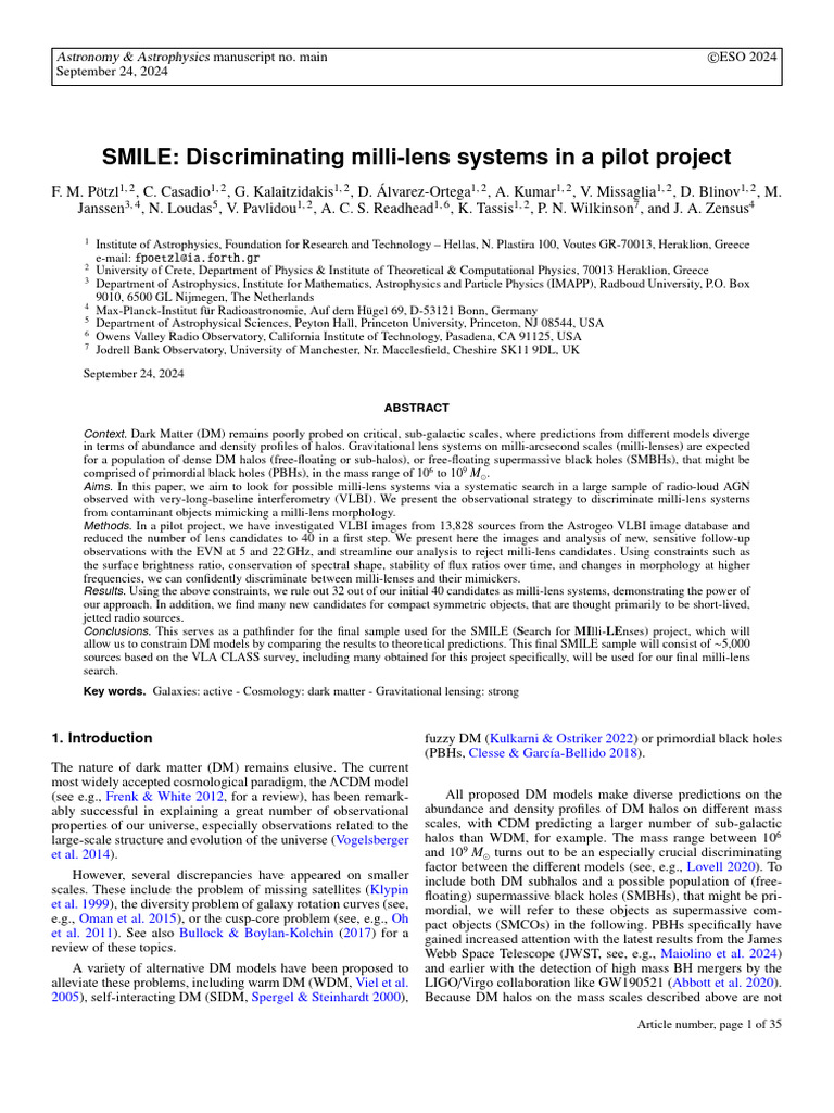 SMILE: Discriminating Milli-Lens Systems in A Pilot Project | PDF ...