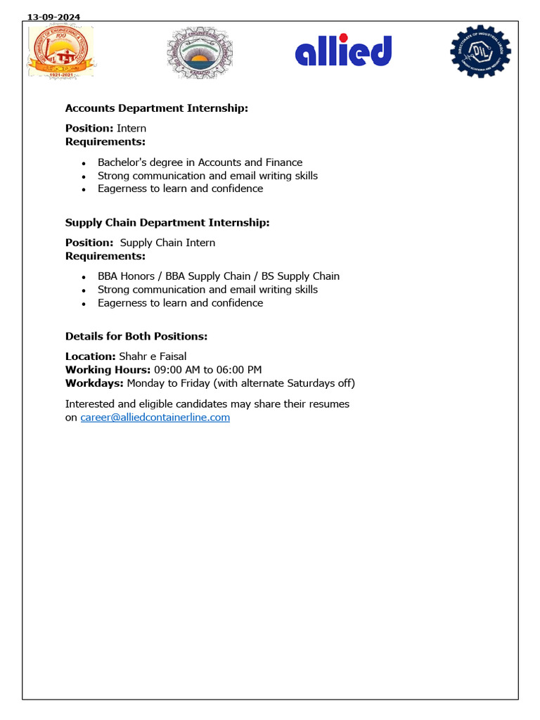 Internship Opportunities by Allied Container Line | PDF | Business