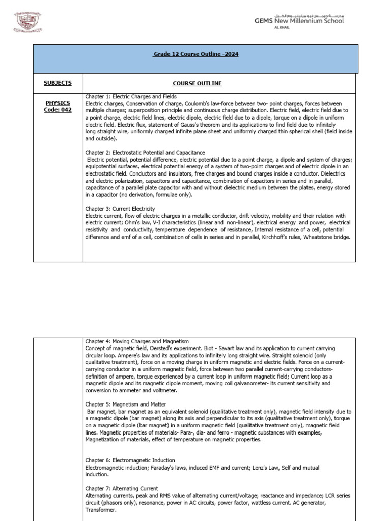 Mid-Term Course Outline - Grade 12 | PDF