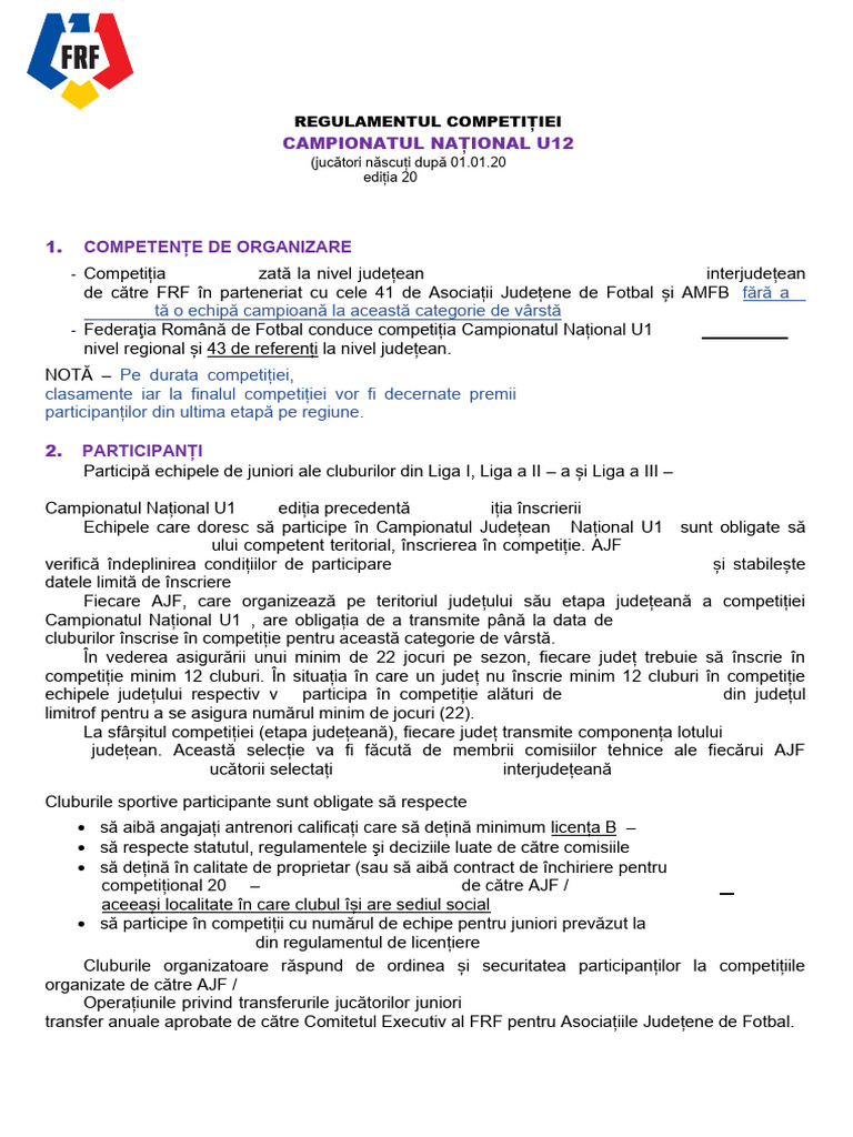 Regulament National U12 2023 2024 | PDF