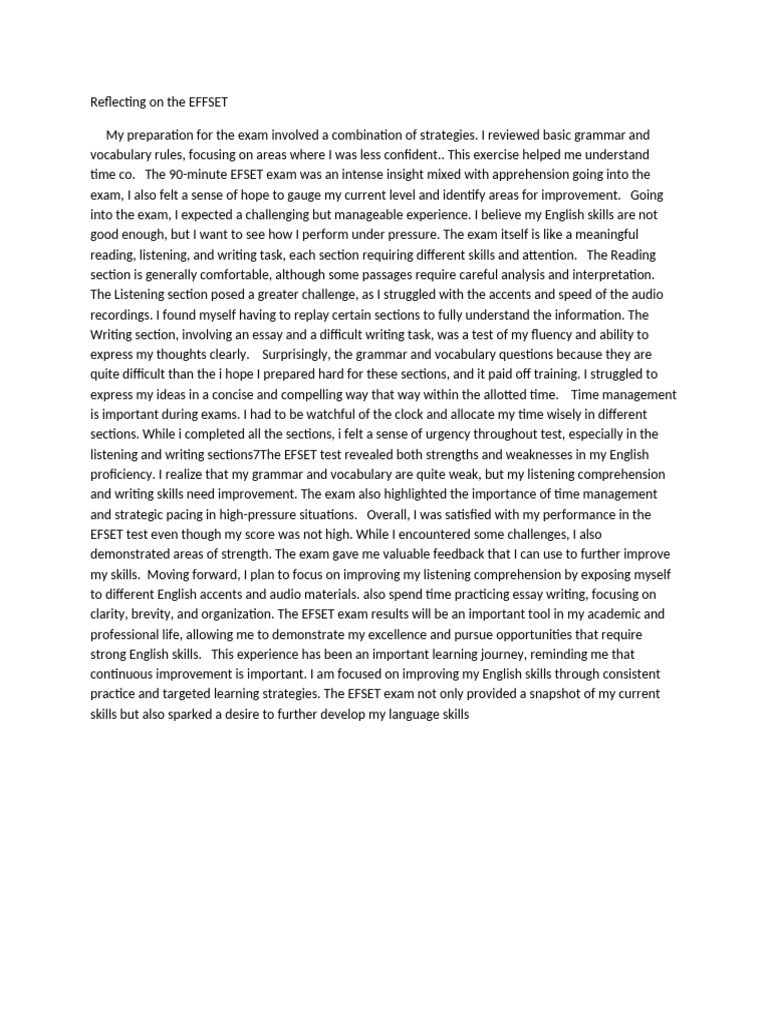 EFSET Exam Reflections | PDF | Reading Comprehension | Behavior Modification