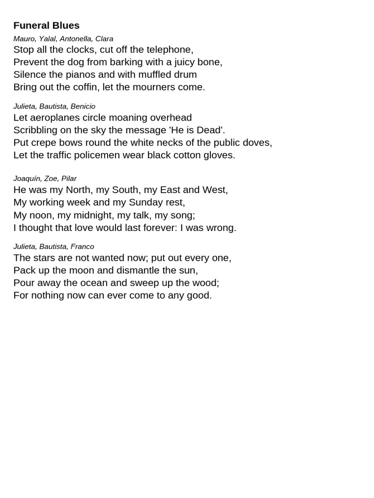S5 Book Fair Funeral Blues Poem | PDF