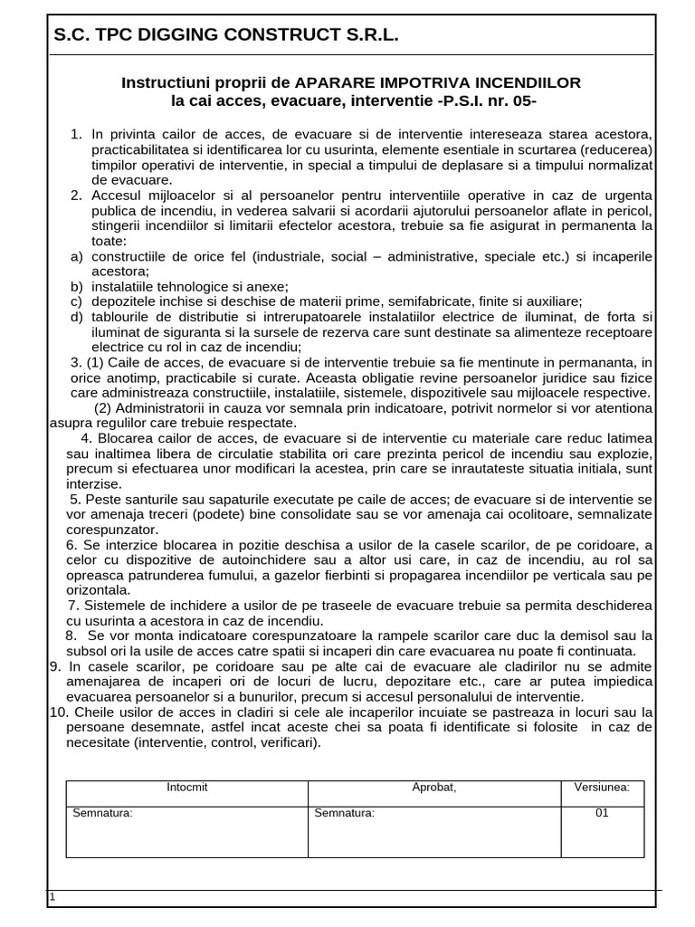 Psi 05 Cai de Evacuare Da | PDF