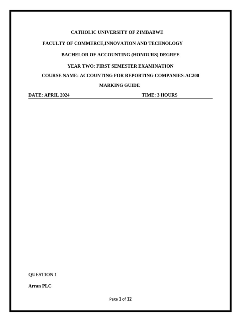 Accounting For Reporting Companies Marking Guide | PDF | Financial ...