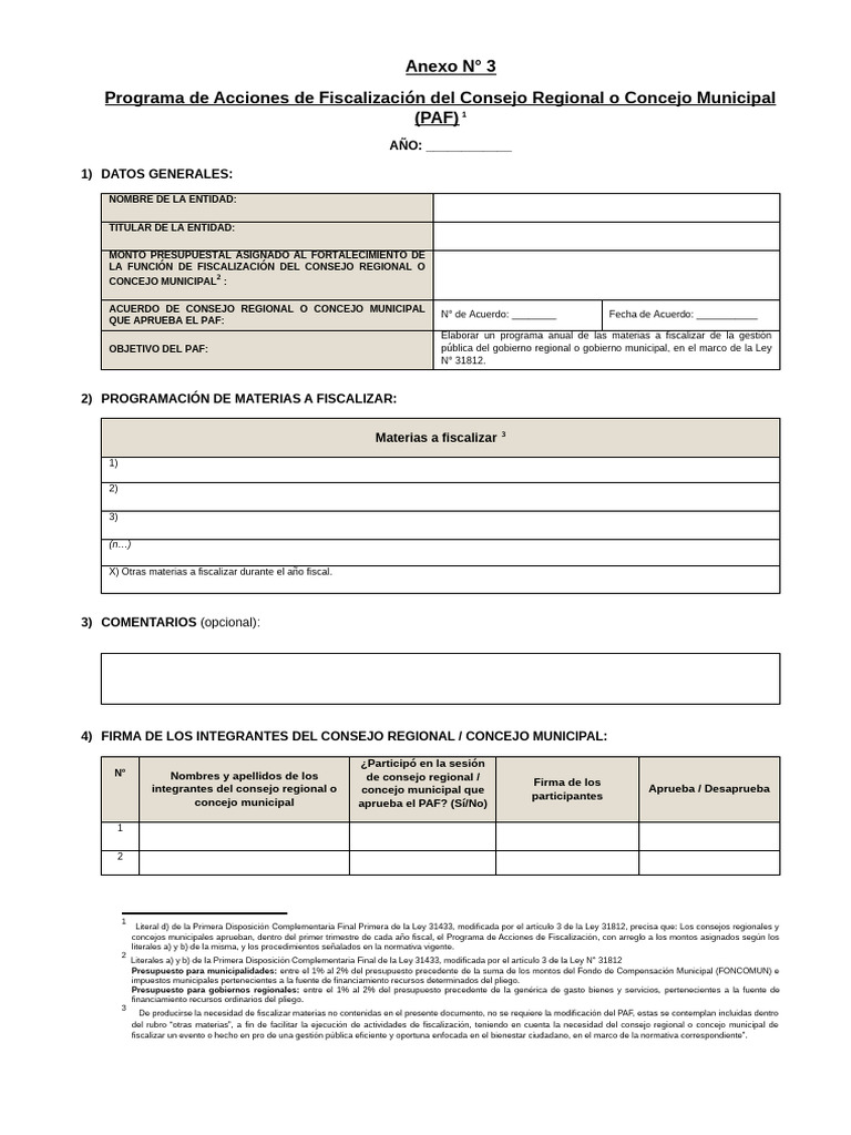 Anexo N 3 Programa de Acciones de Fiscalizacion Paf | PDF