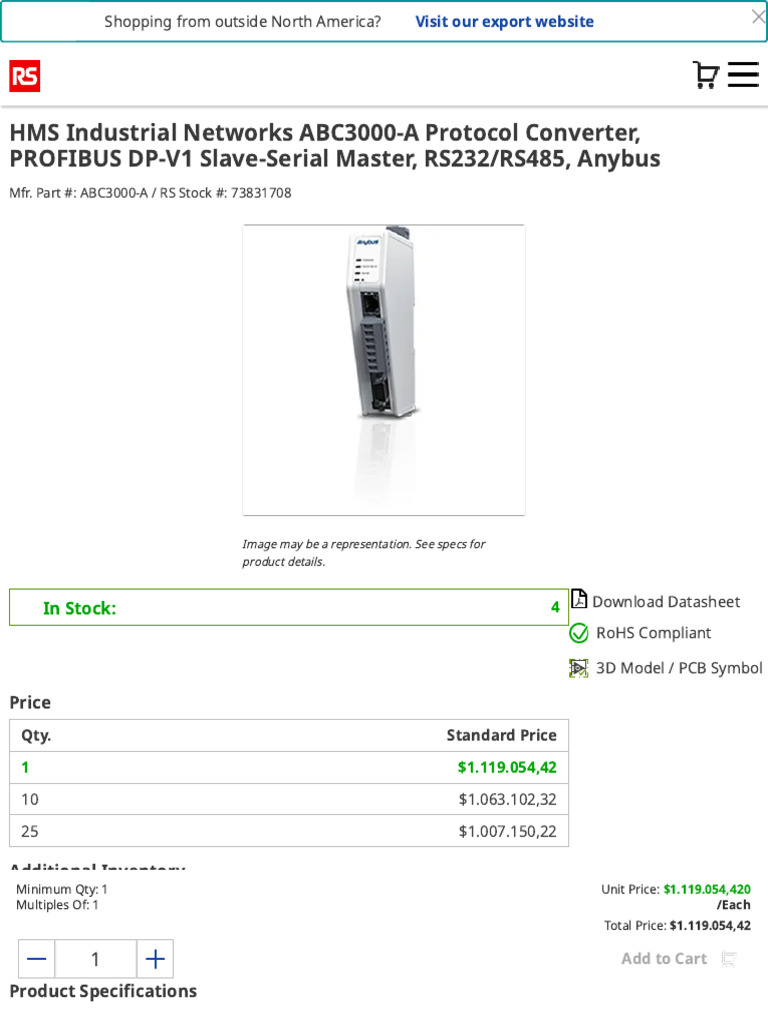 HMS Industrial Networks - ABC3000-A - Protocol Converter, PROFIBUS DP ...