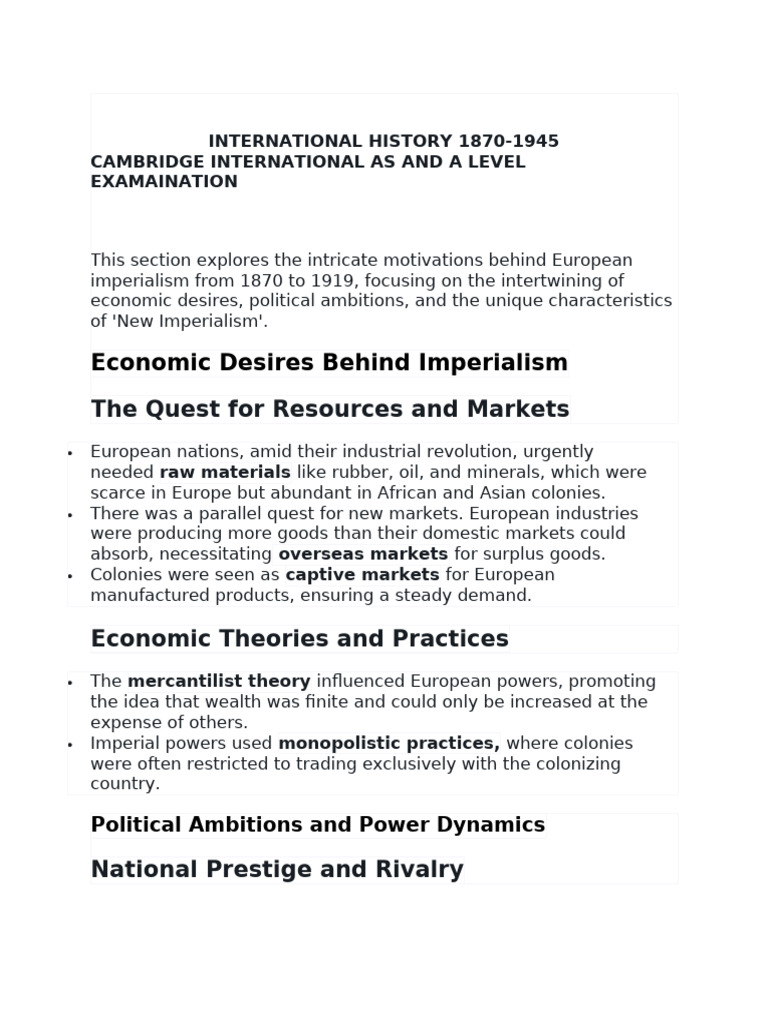 INTERNATIONAL HISTORY 1870-1945 | PDF