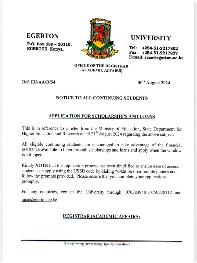 Notice to Continuing Students | PDF