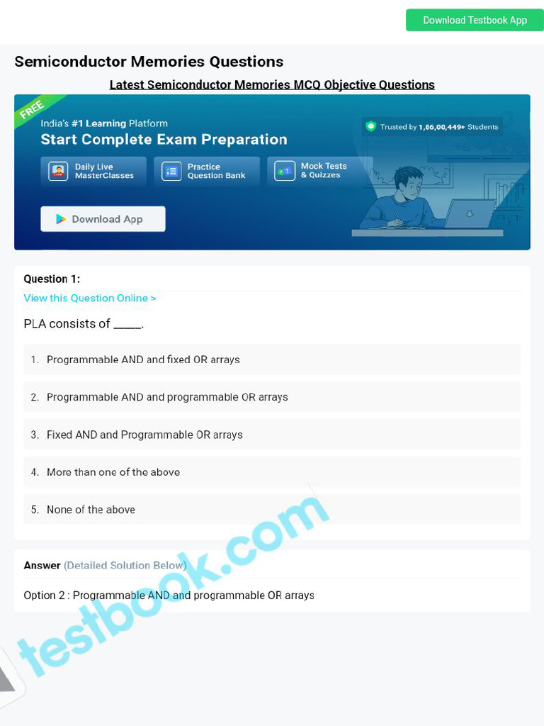 MCQ On Semiconductor Memories 5eea6a0d39140f30f369e286 | PDF