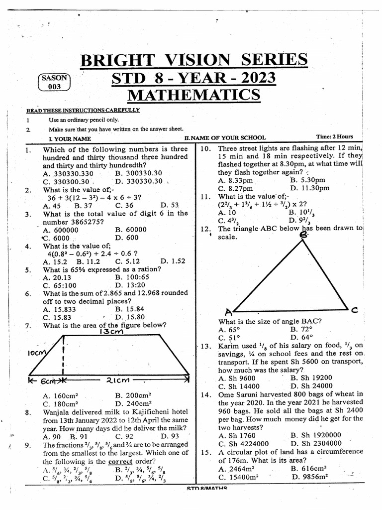 STD 8 - Bright Vision 003 Maths | PDF