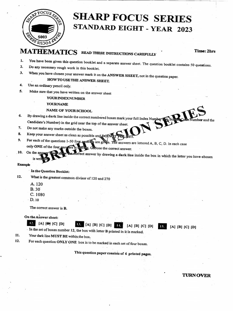 SHARP FOCUS SERIES 002 Maths | PDF