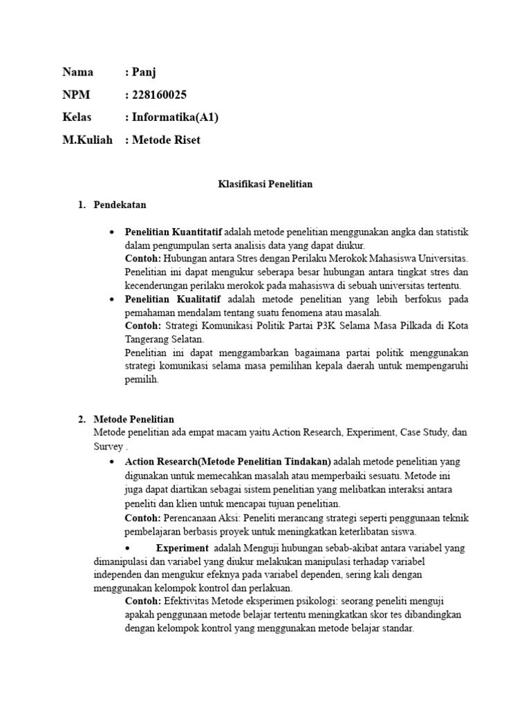 Tugas 1 Metode - Riset (Panji Patriot 228160025) | PDF