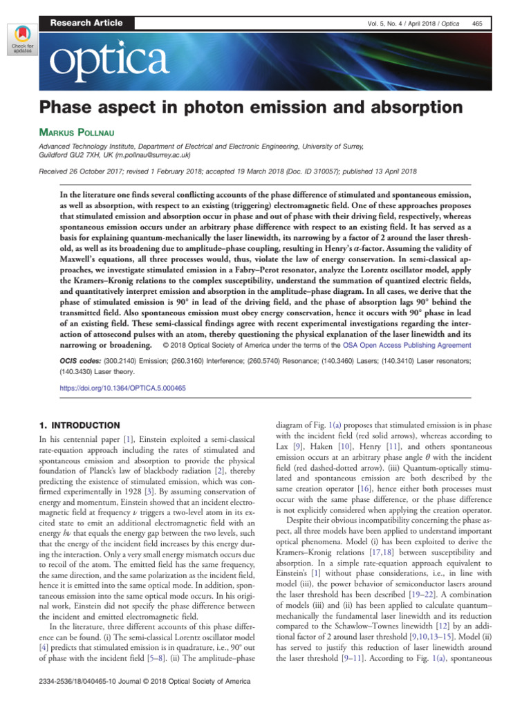Phase Aspect in Photon Emission and Absorption | PDF