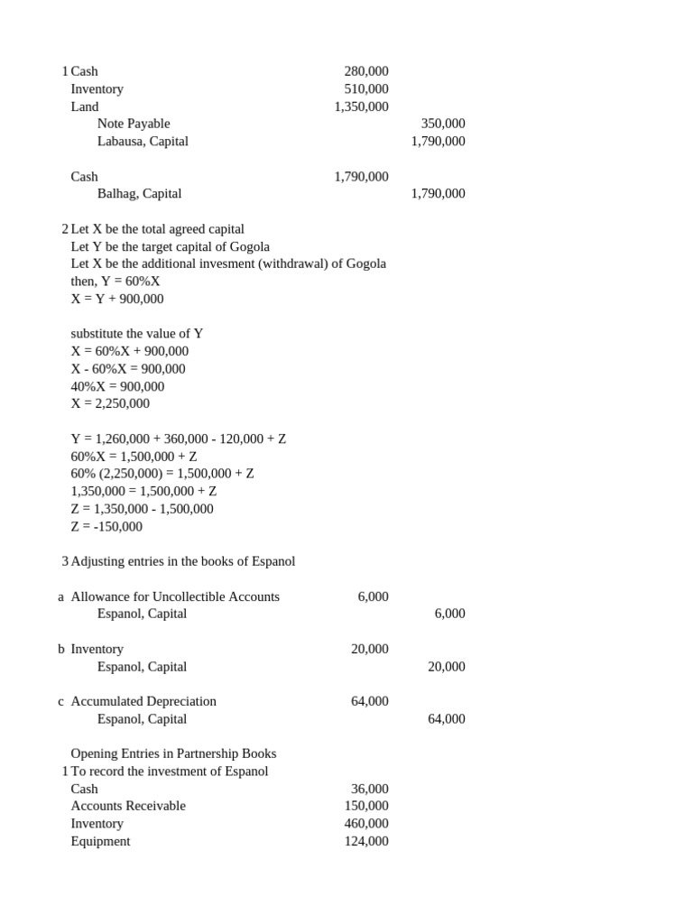 Answer To Chapter 12 Partnership Formation Exercises | PDF