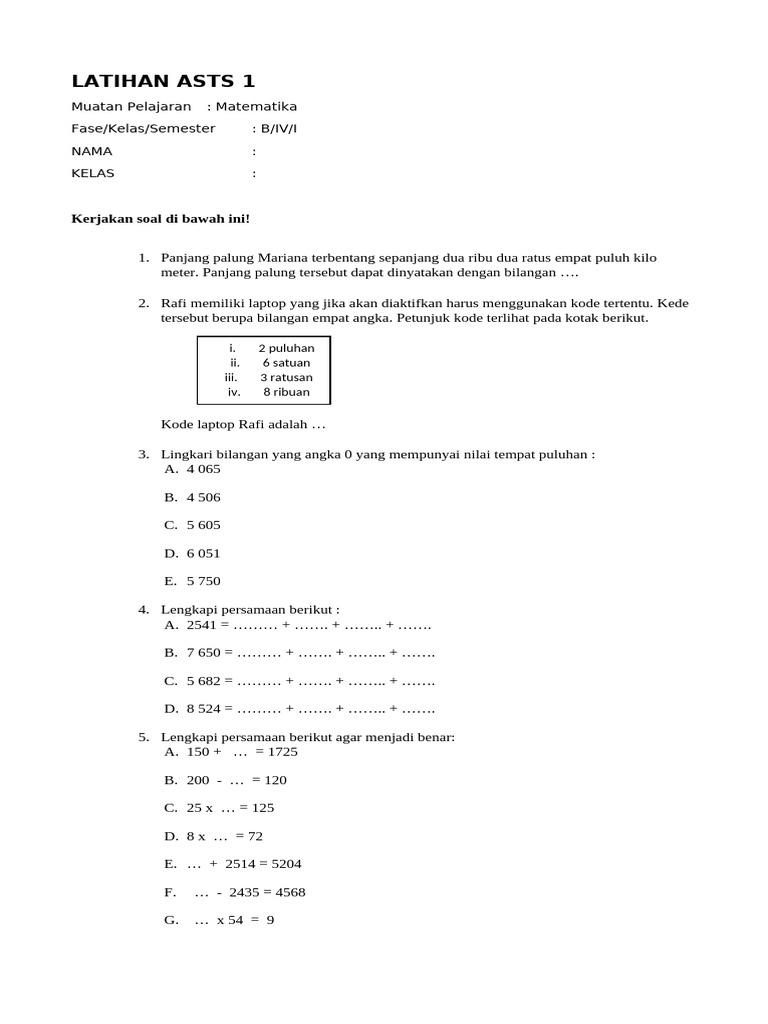 Lat Soal MTK Asts 1 | PDF