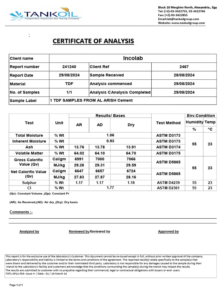 1 TDF SAMPLES FROM AL ARISH Cement | PDF
