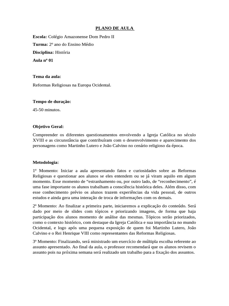 01 Plano de Aula - Hist. Moderna | PDF