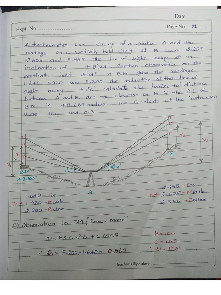 Tacheometric Surveying Problem | PDF