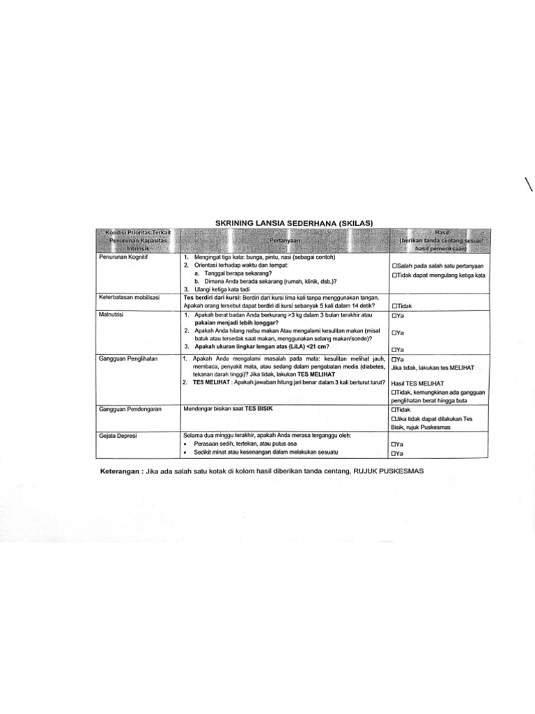 Instrumen Skrining Lansia | PDF