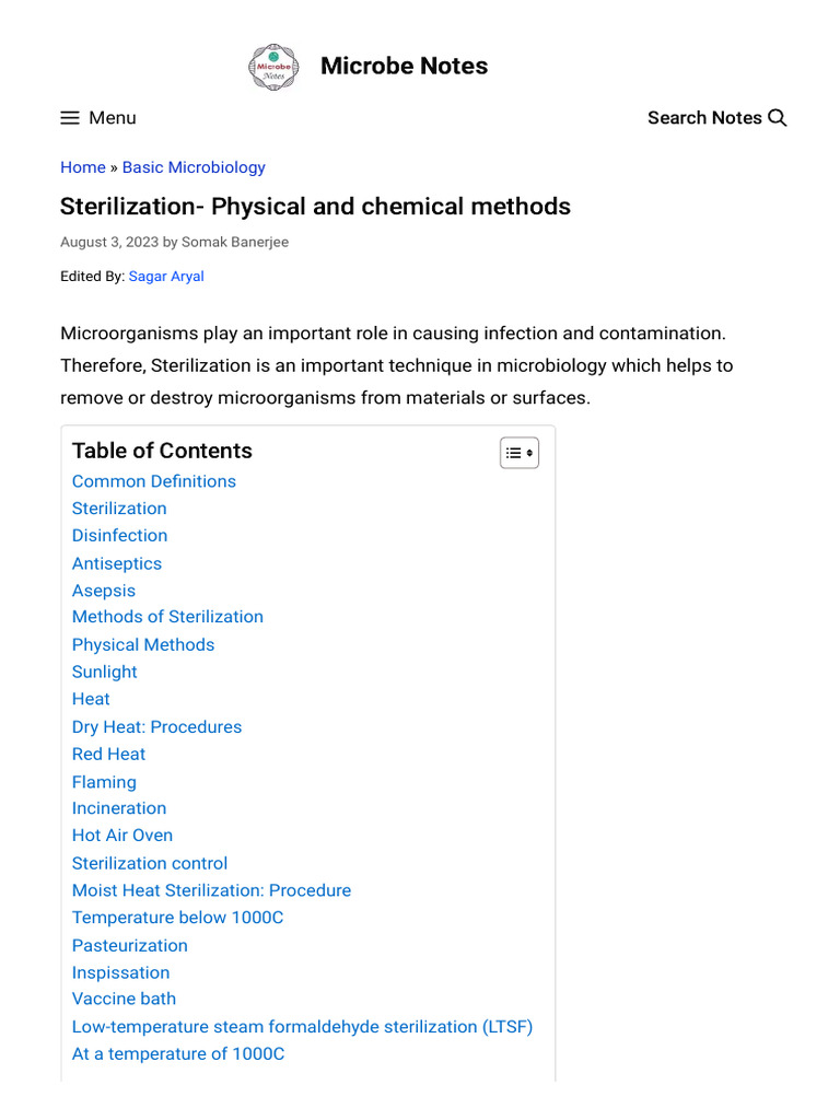 Sterilization - Physical and Chemical Methods | PDF | Sterilization (Microbiology) | Disinfectant