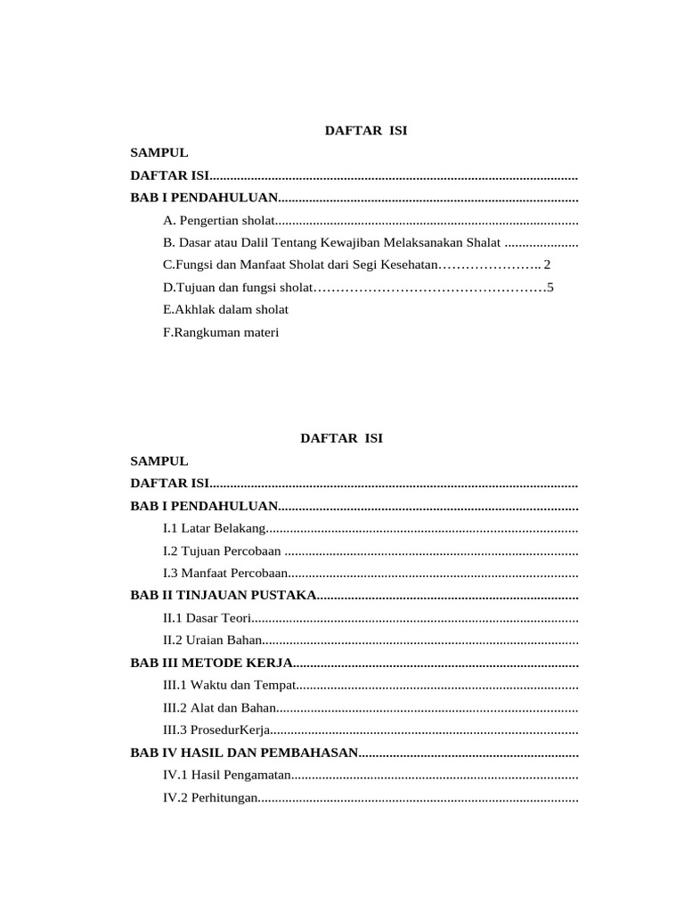 Daftar Isi Masing Masing | PDF