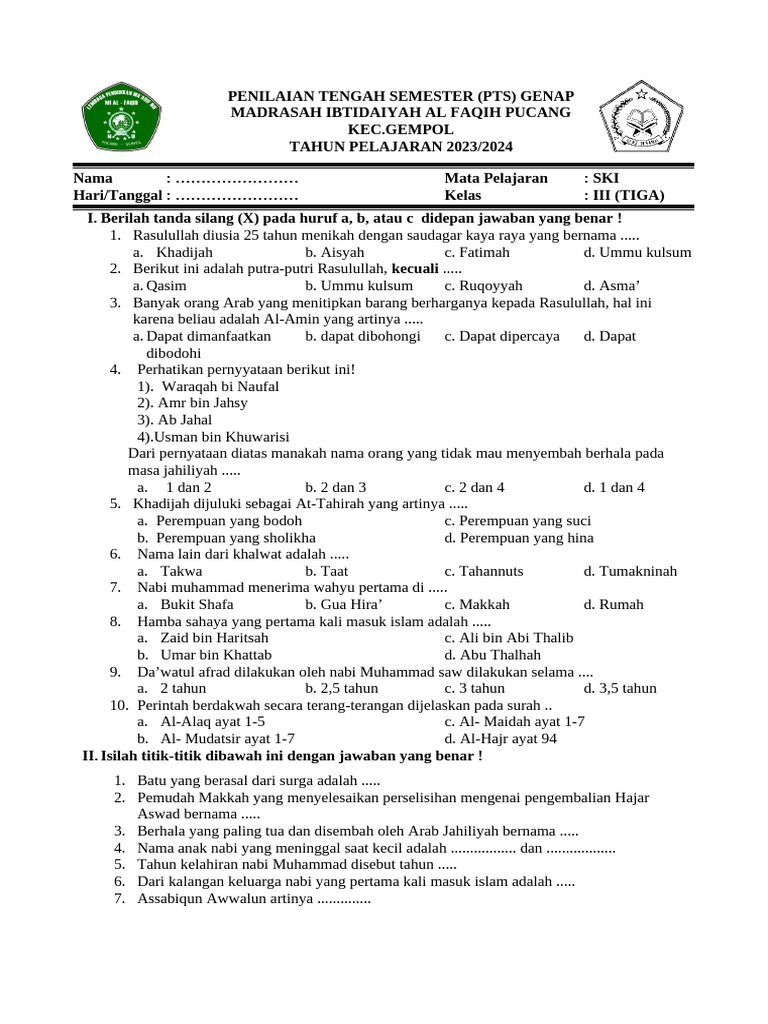 PTS SKI GENAP KELAS III | PDF