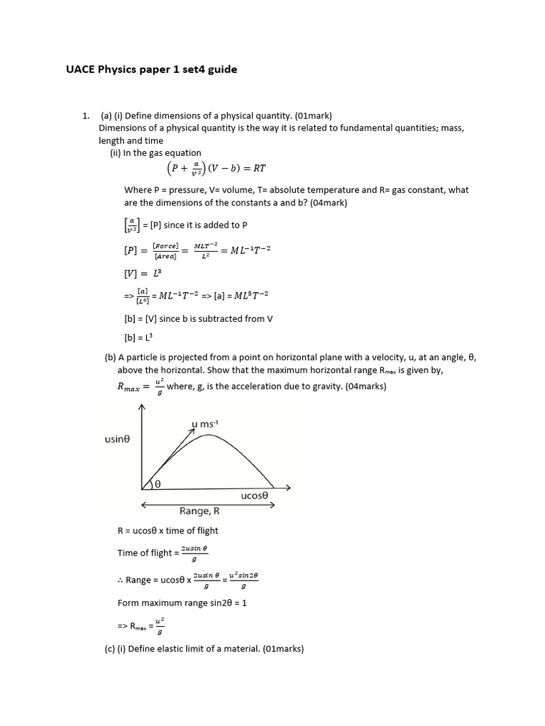UACE Physics Paper 1 Set4 Guide | PDF