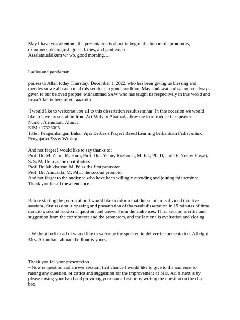 Script Moderator For Seminar | PDF