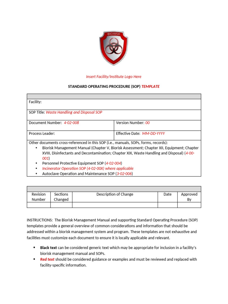 Waste Handling and Disposal SOP Template SAND2022 1137 O | PDF