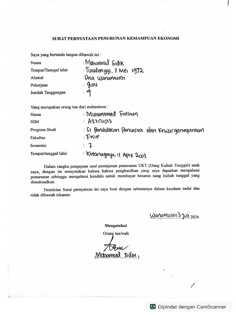 Pernyataan Orang Tua TTD | PDF