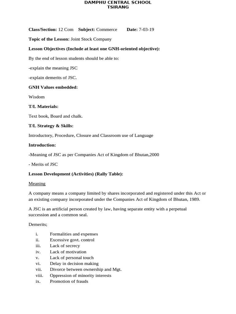 Lesson Plan 4 Commerce | PDF