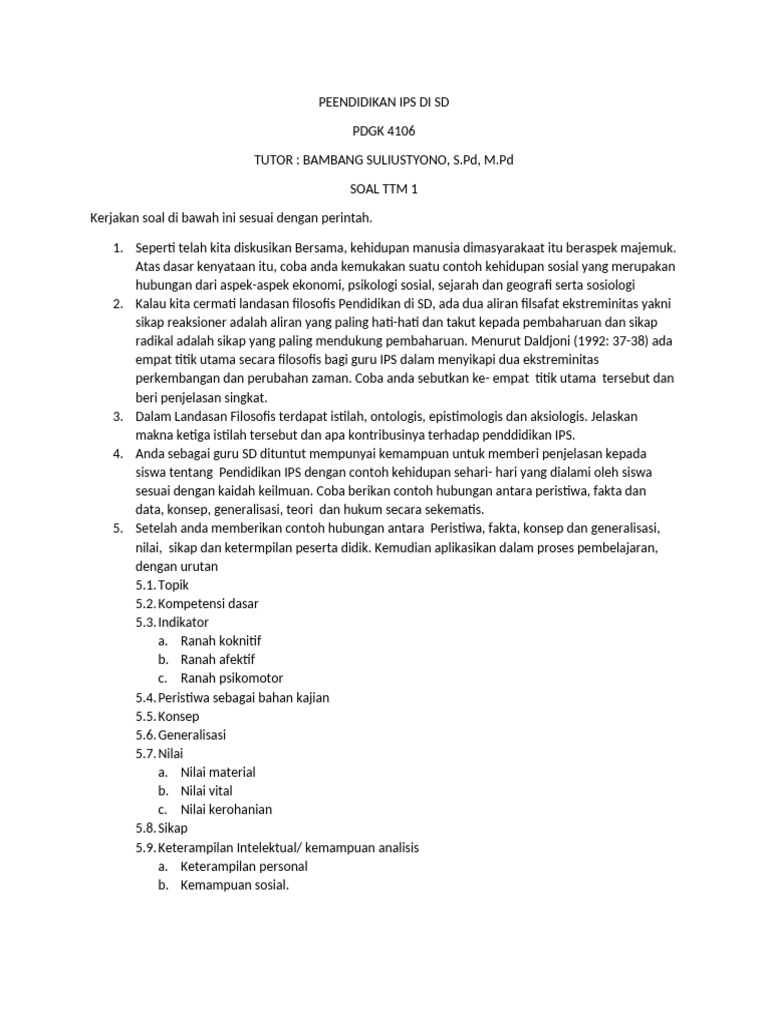 Soal TTM 1 Peendidikan Ips Di SD | PDF