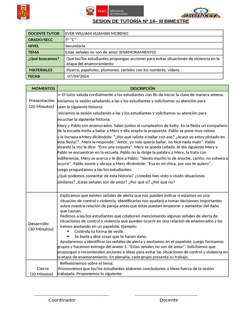 SESIÓN DE TUTORÍA 5 C III BIM. | PDF