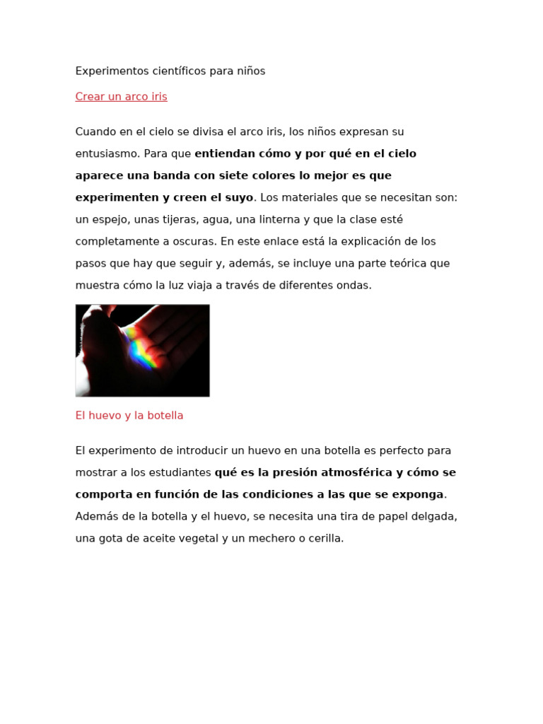 Experimentos Científicos para Niños | PDF