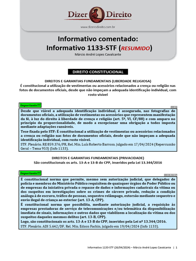Info 1133 STF Resumido | PDF
