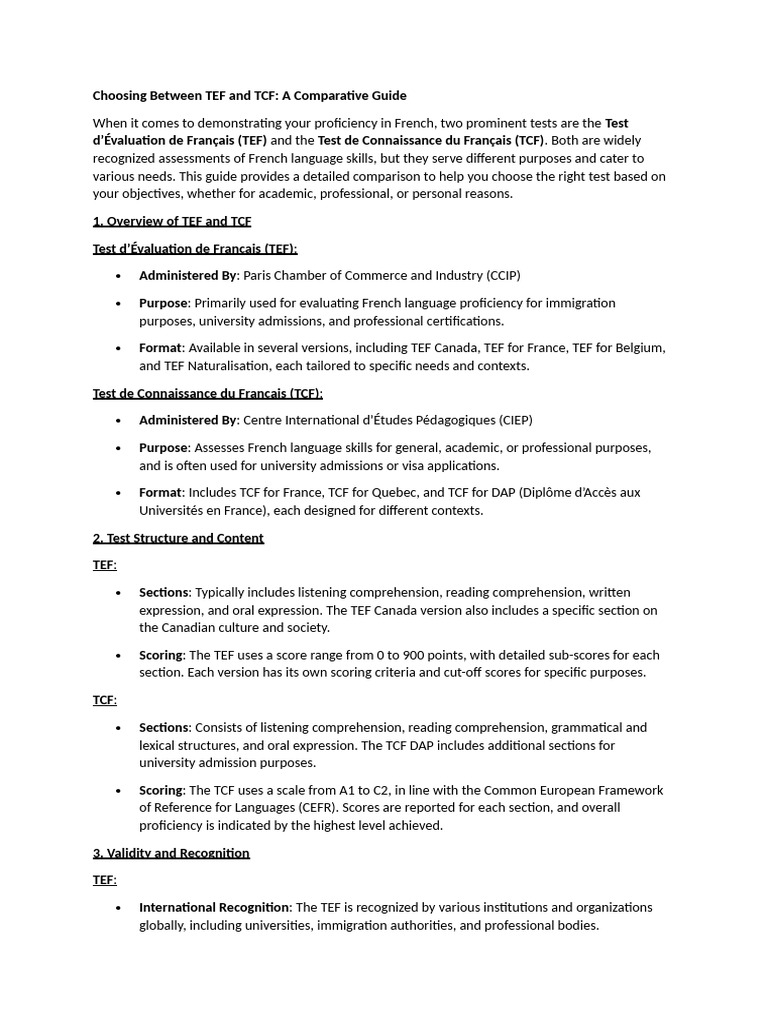 Choosing Between TEF and TCF | PDF