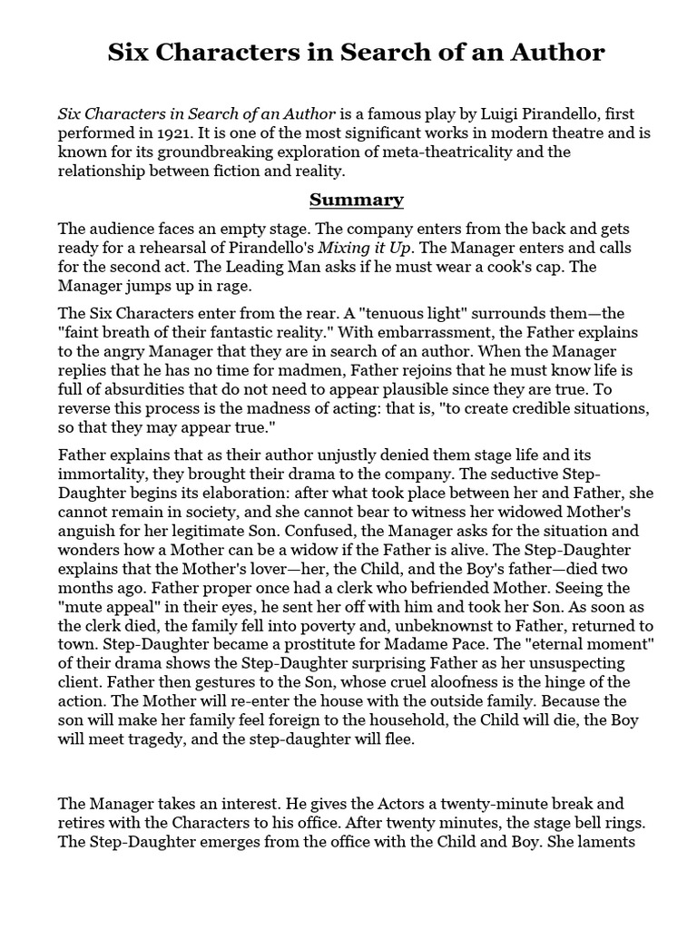 Six Characters in Search of An Authour | PDF | Play (Theatre ...